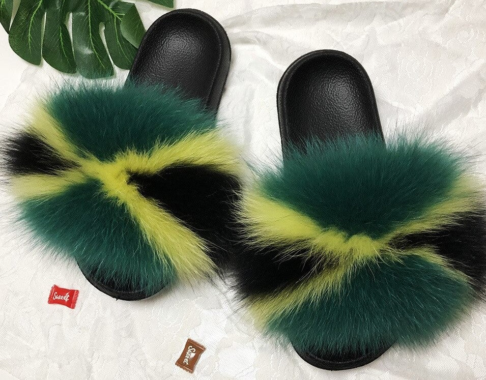 Jamaica Fox Fur Slippers – Caribbean Islands Gift Shop